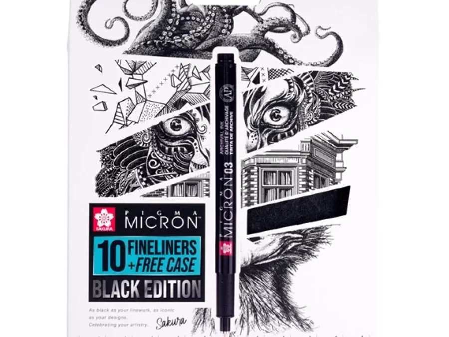 Sakura Pigma Micron Black Edition set + gratis etui | 10 pennen, zwart ...